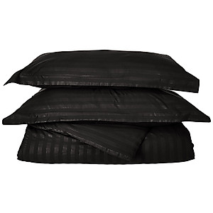 Elegant Comfort 1500 Thread Count -Damask Stripes- Egyptian Quality Luxurious Silky Soft Wrinkle & Fade Resistant 3pc Duvet Cover Set, Full/Queen, Black