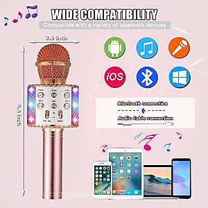Geronmine Wireless Bluetooth Karaoke Microphone for Kids, Portable Handheld 5 in 1 Karaoke Mic Speaker Machine Birthday Home Party Gift for Kid Adults