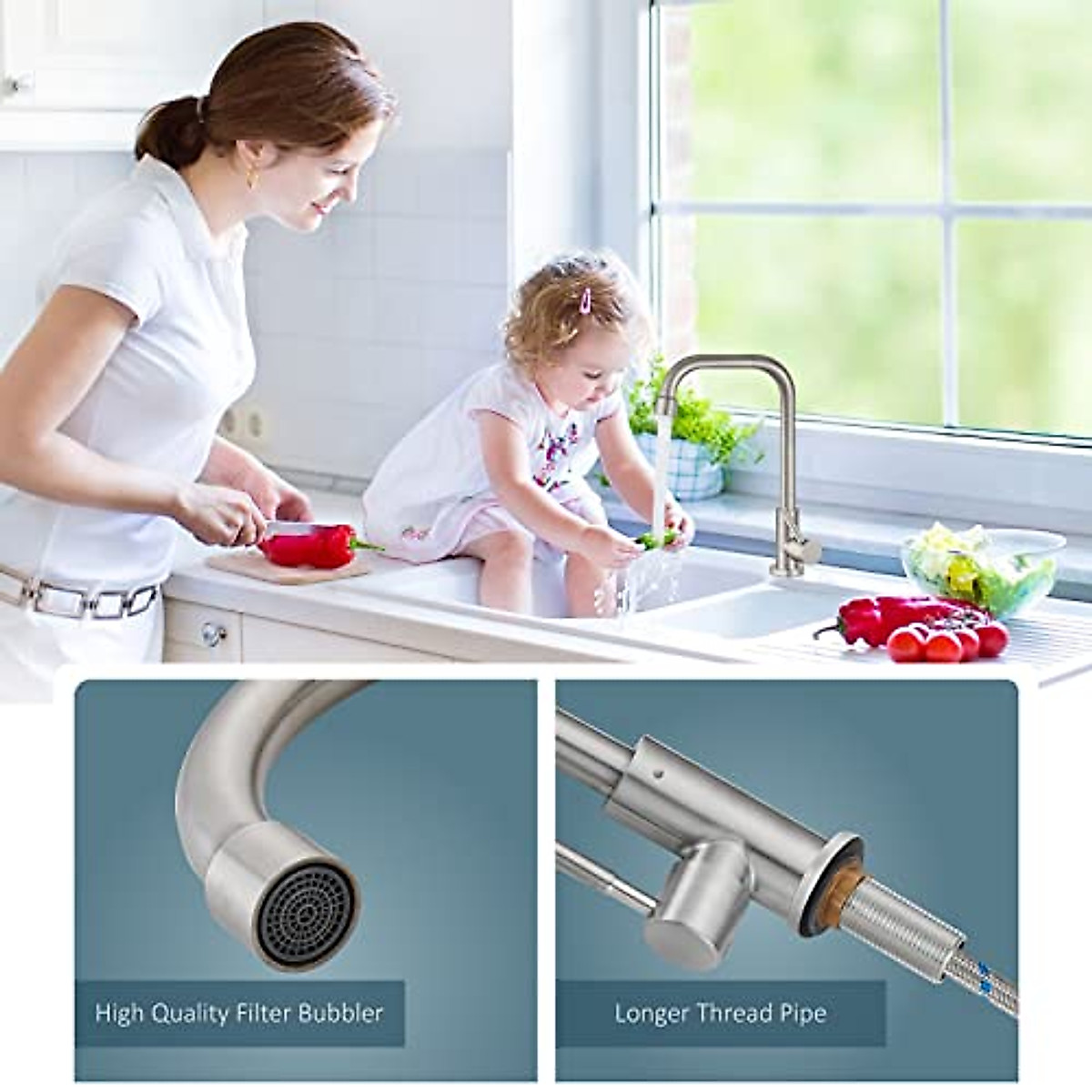 Aolemi Cold Only Water Kitchen Faucet Commercial Bar Tap Single Lever Handle 304 Stainless Steel Brushed Nickel Decked Mounted Single Hole Modern