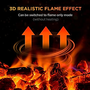 Electric Fireplace Heater, Eficentline Space Heater with 3s Fast Heating, 1500W 750W, 3D Realistic Flame, Overheat Tip-Over Protection,Free Standing Stove Without Noise 120V 60Hz for Indoor Use