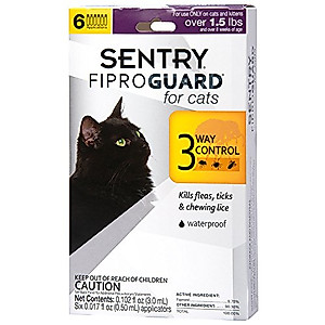 SENTRY Fiproguard for Cats, Flea and Tick Prevention for Cats (1.5 Pounds and Over), Includes 6 Month Supply of Topical Flea Treatments