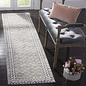 SAFAVIEH Brentwood Collection 2' x 12' Light Grey/Blue BNT899G Traditional Oriental Distressed Non-Shedding Living Room Bedroom Runner Rug