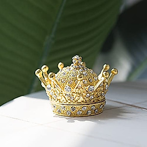 LONGSHENG - SINCE 2001 - Hand Painted Gold Crown Figurine Jewelry Trinket Box Wedding Favor Gift Ring Holder Desk Decor