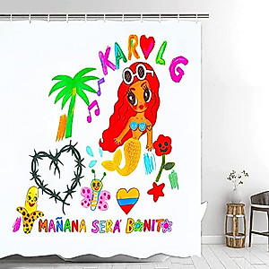 XQBHH 4 Pcs Anime Cartoon Shower Curtain Sets with Non-Slip Rug,Toilet Lid Cover and Absorbent Carpet Bath Mat,Durable Waterproof Shower Curtain with 12 Hooks for Bathroom Set (B)