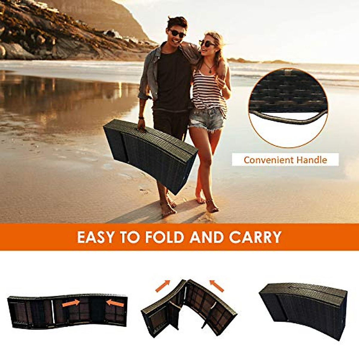 HAPPYGRILL Patio Chaise Lounge Outdoor Rattan Wicker Lounger Chair Adjustable Ergonomic Reclining Chaise Chair with Cushion for Patio Poolside Backyard Garden