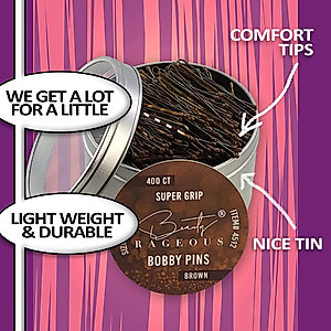 Super Grip Bobby Pins - Women's 1.9 Inch - Easy, Secure, All Hair Types - Handy Reusable Tin (Brown - 400 Ct Approx)