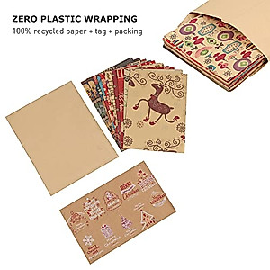 SmoTecQ Christmas Gift Wrapping Paper, Made from Recycled Kraft Paper, 10 Pack 70X50CM Folded Sheets with 10 Gift Tags