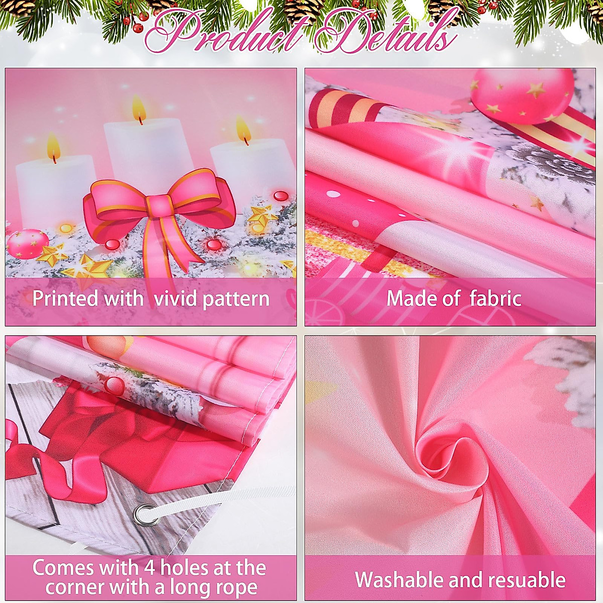 Buryeah Christmas Door Cover Decoration Christmas Fireplace Door Cover Xmas Nutcracker Banner Backdrop Photo Booth Prop Background for Holiday New Year Door Party Supplies 6.5 x 3 Feet (Pink Style)