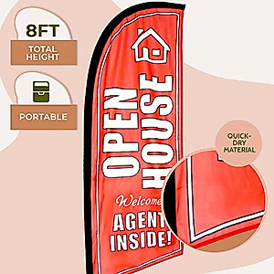 2 Pack Open House Flags Signs Banners or Real Estate Flags for Real Estate Agents or Realtors, with Pole Stake and Carrying Case