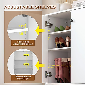 Wanttii Shoe Cabinet, Large Shoe Storage Cabinet with Doors, Shoe Rack Organizer with Storage for Entryway, Hallway, Living Room (White Doors)
