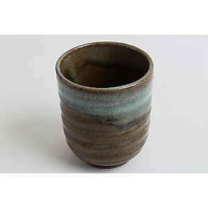 Mino ware Japanese Pottery Yunomi Chawan Tea Cup Sky Blue Glaze on Moss Green made in Japan (Japan Import) KSY002