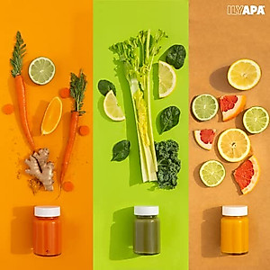 Ilyapa Glass Juice Shot Bottles Pack of 8-4oz On The Go Beverage Storage Container with White Cap, Reusable, Leak Proof