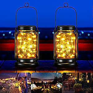 Hanging Solar Lantern Outdoor, 30 LEDs Solar Mason Jar Lights with Stakes, Waterproof Hanging Solar Lights for Garden, Patio, Yard, Backyard, Tree, Pathway and Lawn(2 Packs, Warm White)