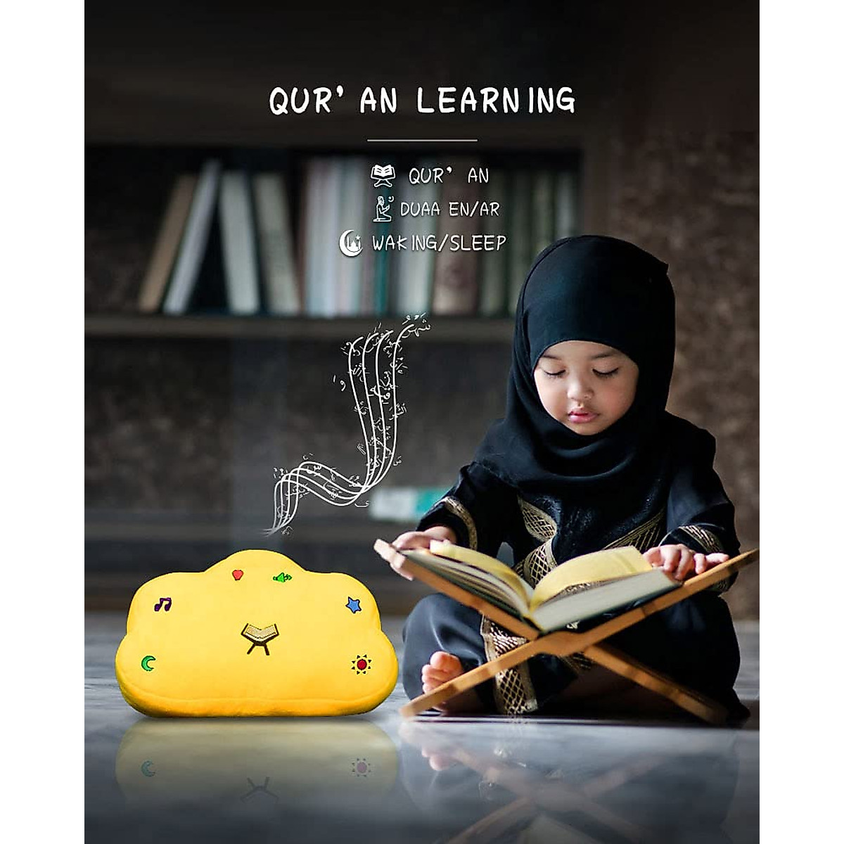 ROYAL WIND Doll My Dua Pillow Ramadan Gift for Kids Dua and Surah Quran Sound Colorful Cloud and Star Pillow with LED Light