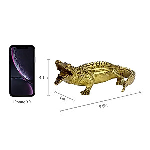 BRASSTAR Brass Crocodile Statue 9.8”(H) Egyptian Oriental Sculpture Home Garden Ornament Handcraft Alligator Gift Collection PTZY013