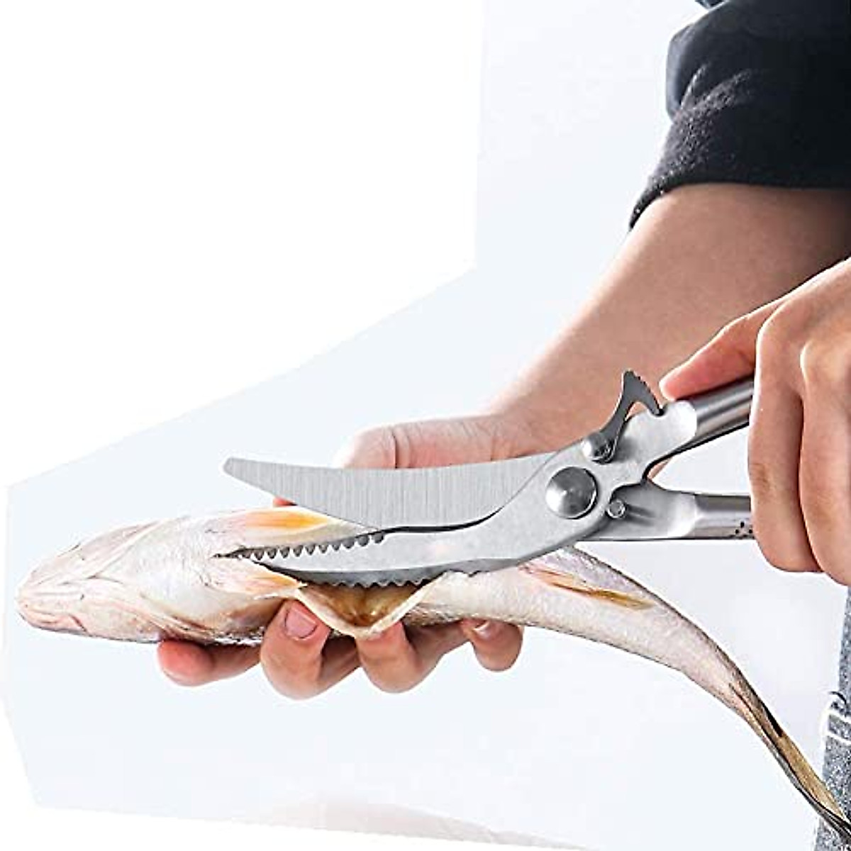Dnifo Kitchen Scissors Heavy Duty, Stainless Steel Poultry Shears Multifunctional, Premium Spring Loaded Food Scissors for Cutting Bone, Chicken, Fish, Seafood, Meat, Vegetables and so on.