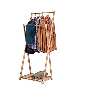 UXZDX Coat Rack Stand Bamboo Foldable Garment Clothes Storage with 1-Tier Storage Shelf