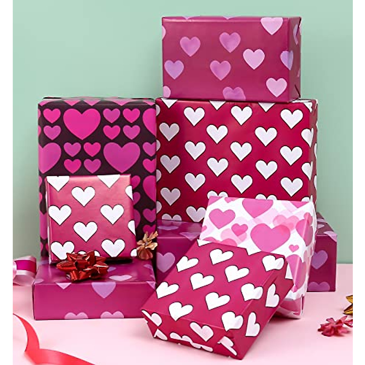 U'COVER Gift Wrapping Paper for Girls Women Men Love Heart Birthday Wrapping Paper for Valentines Day Mothers Day Anniversary Wrap Paper 10 Folded Sheet
