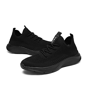 VAMJAM Men's Running Shoes Fashion Sneakers Lightweight Breathable Flying Knitting Lace Up Mesh Walking Shoes Workout Casual Sports Shoes Allblack Size 11