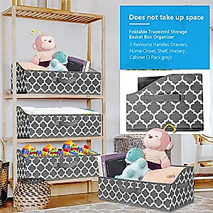 Homyfort Closet Storage Bins, Fabric Organizer Baskets with handles, Trapezoid Storage boxes for Organizing, Organization Baskets for Shelf, Clothes, Toys, Baby, Office Supplies, Nursery, Cabinet, Books (3-Pack, Grey)