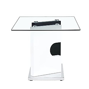 Henf 63" Glass Dining Table Rectangular Kitchen Table with High-Gloss White/Black Pedestal, Contemporary Modern Dining Room Tables Home Office Meeting Table for 6