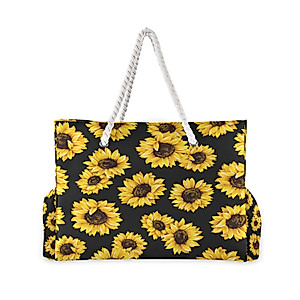 ALAZA Sunflower Blossom Floral Flower Tote Bag Beach Large Bag Rope Handles for Shopping Groceries Travel OutdoorsPattern267802802