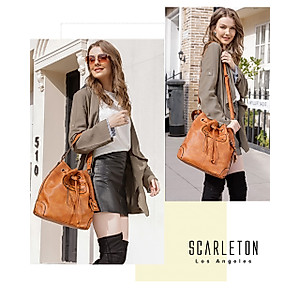 Scarleton Purses and Handbags, Drawstring Bucket Bag, Hobo Bags for Women, Crossbody Bag, Multi Pocket Shoulder Bag, H107821 - Dark Brown
