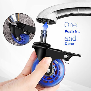 Office Chair Wheels with Brake, Replacement Rubber Chair Casters for Hardwood Floors and Carpet, Set of 5, Heavy Duty Office Chair Casters for Chairs to Replace Office Chair Mats -Universal Fit.