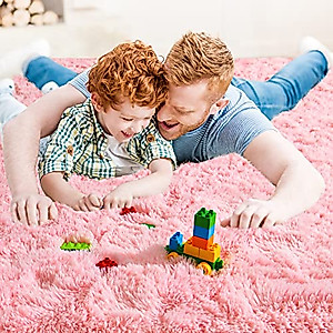 Ompaa Pink 8x10 Feet Large Area Rugs Fluffy Living Room Carpet, Wall to Wall Big Shag Pink Rug for Bedroom Girls Playroom Classroom Nursery Home Office Decor