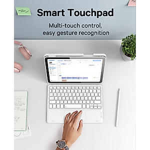 GreenLaw for iPad 10th Generation Case with Keyboard, Stain-Resistant Surface, Dual-Device Connection, 7 Color Backlit, Detachable Wireless Keyboard for iPad 10th Gen. 10.9" 2022, White Smoke