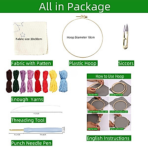 DIY Punch Needle Kits for Beginners Cute Cartoon Highland Cow with Daisy Flower with Hoop Embroidery Punch Needle Starter Craft Set Easy for Adults and Children Festival Gift and Decoration 20x20cm-1