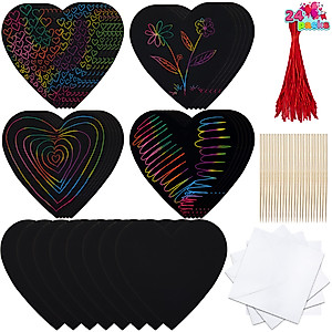 JOYIN 60 Packs Valentines Day Gifts Cards with Scratch Heart for Kids Scratch Paper Magic Color Scratch Heart Rainbow Cards for Valentine Crafts & Art Classroom Exchange, Valentine's Party Favors