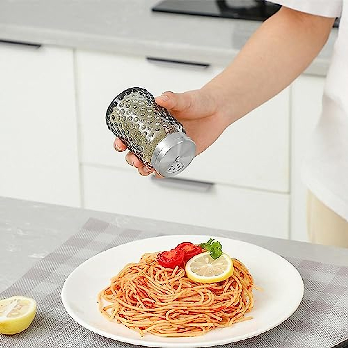 Sizikato Glass Salt and Pepper Shakers Set, Beaded Surface