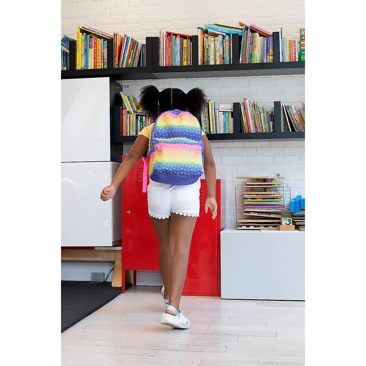 Trail maker Girls' All Over Printed Backpack 17 Inch Backpack for Girls With Padded Straps (Pastel Hearts)