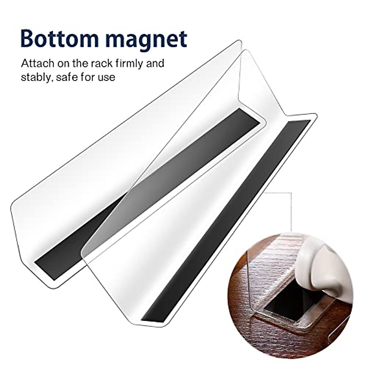 ULTECHNOVO Clear Shelf Dividers, Plastic Shelf Divider- 5PCS Shelf Separator with Magnetic Side- Firmly Standing Clear Shelf Clapboard for Cabinets Shelf Store Goods