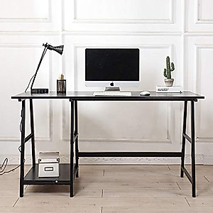 Computer Desk with Storage Shelves/Keyboard Tray/Monitor Stand Desk with Bookshelf Easy Assemble Study Table for Home Office (Brown) (Black)