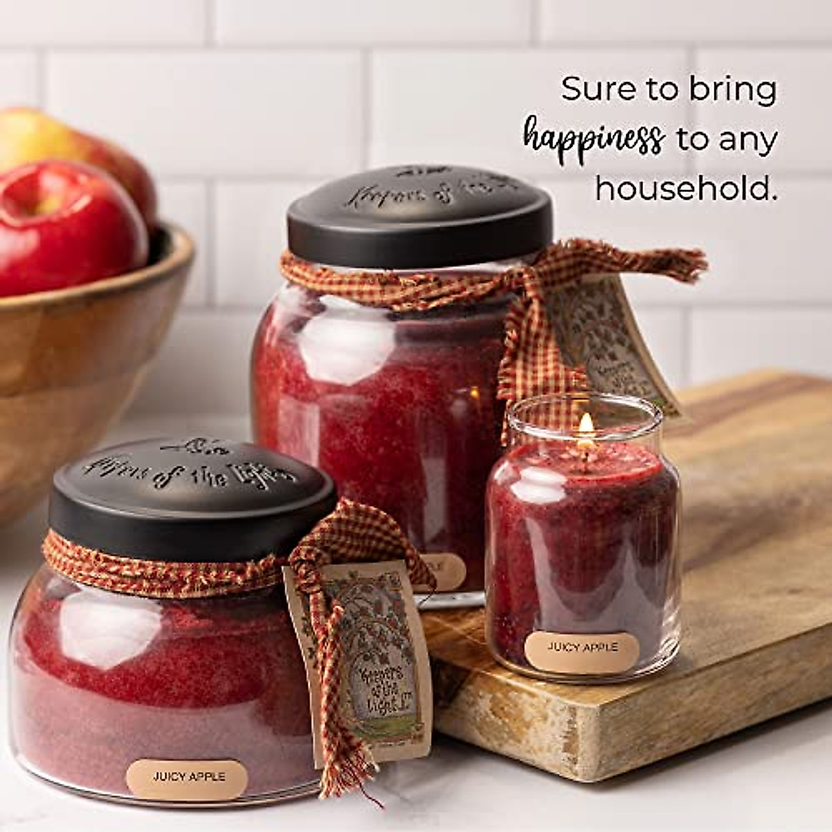 A Cheerful Giver - Juicy Apple - 34oz Papa Scented Candle Jar with Lid - Keepers of the Light - 155 Hours of Burn Time, Gift for Women, Red