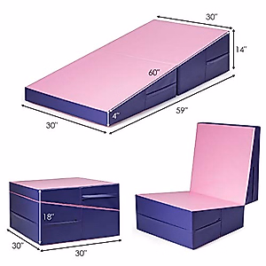 Giantex Incline Gymnastics Mat Wedge Folding and Non-Folding Gymnastics Gym Fitness Skill Shape Tumbling Mat for Kids Play Home Exercise Aerobics (Light Pink/Purple 60"X30"X14")