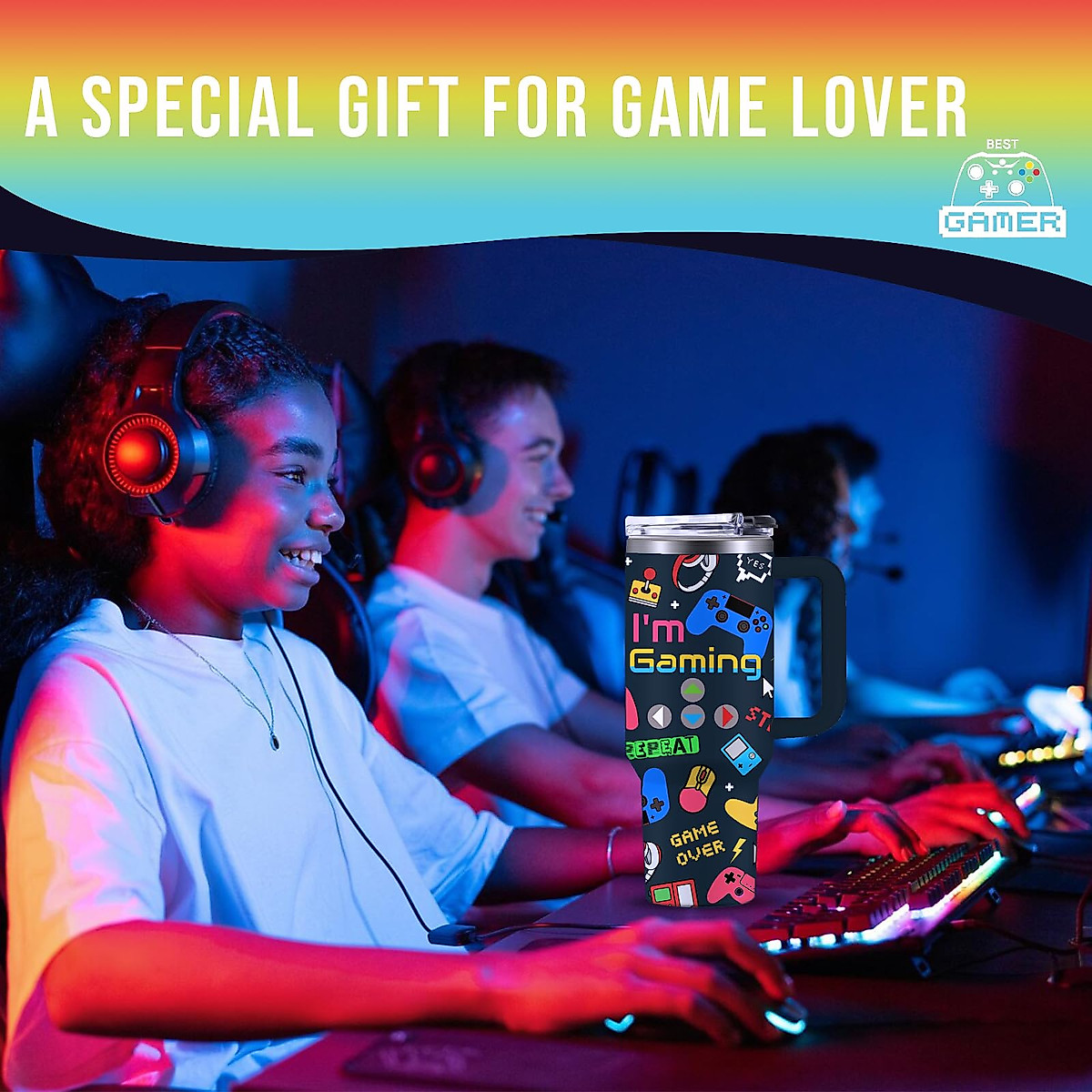 Gamer Gifts for Men Boys, 40oz I'm Gaming Do Not Disturb Tumbler Cup, Teen Boy Gifts Gaming Stuff, Game Lover Gifts for Gaming Mugs, Game Presents for Son Boyfriend Birthday Christmas Gifts for Men