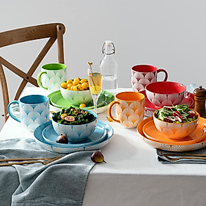 DOWAN Coffee Mugs, 22 Oz Large Coffee Mugs Set of 4 with Handles, Ceramic Mug with Unique Style, Funny Coffee Mugs for Latte, tea, Gift for Birthday, Party, Home, Vibrant Colors