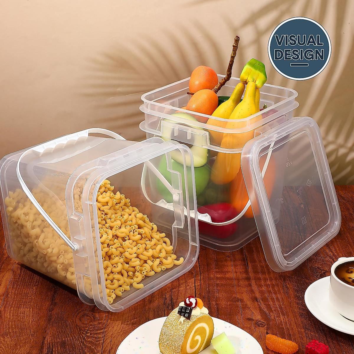 Domensi 6 Pcs Clear Square Bucket with Lid Food Buckets Ice Cream Plastic Buckets with Handle Reusable Freezer Containers Industrial Pails for Paint Storage for Kitchen Home(1.5 Gallon)