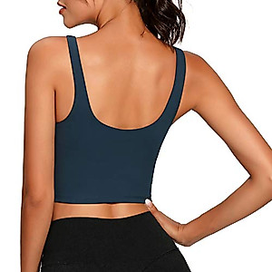 Lemedy Women Sports Bra Longline Crop Tank Top Padded Workout Running Yoga (M, Dark Cyan)