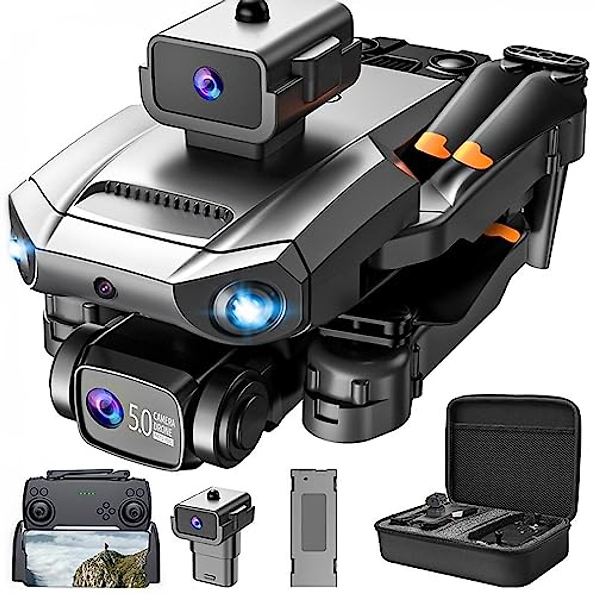 Foldable FPV Drone With Electrionic Regulation Dual 1080P WiFi Camera, Gesture Control RC Quadcopter For Adults, Boys, Gravity Sensor (Black)