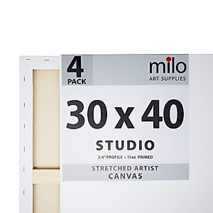milo Pro Stretched Artist Canvas | 30x40 inch | Pack of 4 | 3/4” inch Thick Studio Profile | Ready to Paint 11 oz Primed Heavy Duty Large Canvas Art Supplies for Painting