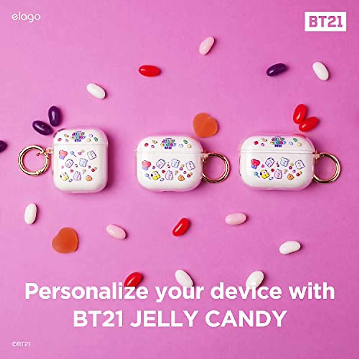 elago BT21 Case Compatible with Apple AirPods 3rd Generation Case, Clear Case with Keychain Compatible with AirPods 3 Case, Reduce Yellowing, Wireless Charging [Official Merchandise] [7FLAVORS]