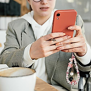 Hemobllo Cell Phone Straps Creative Crystal Flower Pendant Charm Non- slip Phone Lanyard Cute Pocket Keychain Strap for Car Key Purse Decoration (Pink)