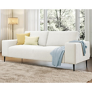 AMERLIFE 89 inch Sofa, Oversized Sofa-Modern Sofa Couch in Corduroy, 3 Seater Sofa for Living Room, White Deep Seat Sofa