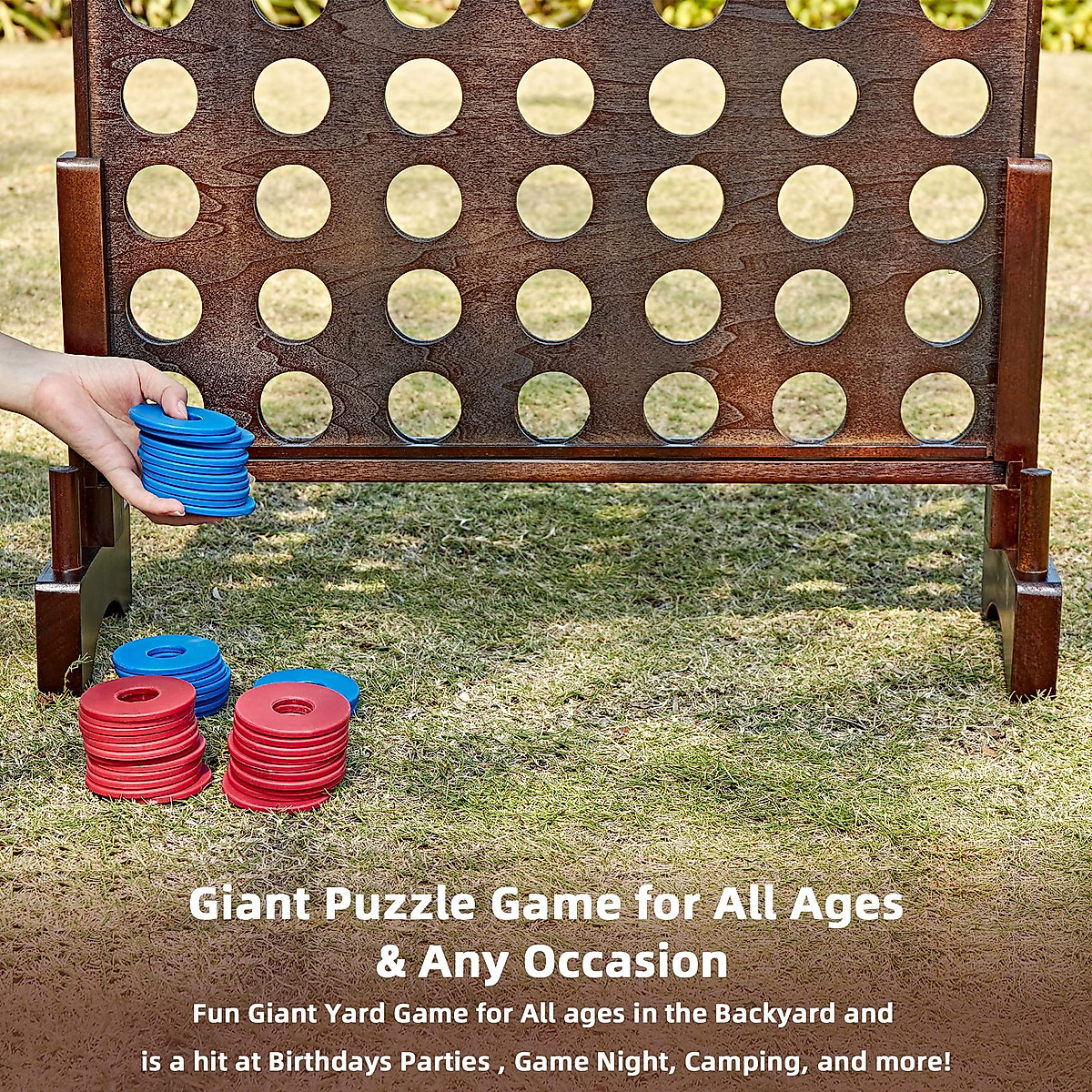 SpexDarxs Giant 4 in A Row Game, Wooden Jumbo 4-to-Score Set for Indoor & Outdoor Family Fun-Line Up Four Travel Board Games with 42 Coins & Ring Holders & Carrying Bag