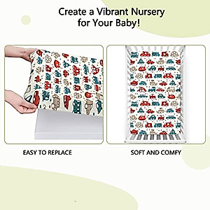 Cars Themed Fitted Crib Sheet,Standard Crib Mattress Fitted Sheet Ultra Soft Material -Baby Crib Sheets for Girl or Boy,28“ x52“,Scarlet Teal Tan