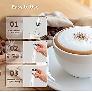 Maestri House Rechargeable Milk Frother, Handheld Electric Foam Maker Waterproof Detachable Stainless Steel Whisk Drink Mixer Foamer with Stand, 2 Whisks for Lattes, Cappuccino (White)